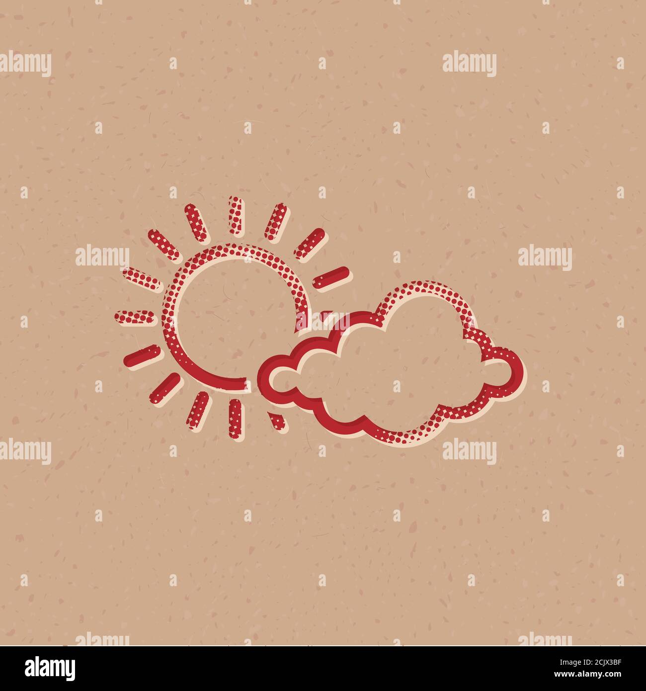 Weather forecast partly sunny icon in halftone style. Grunge background ...