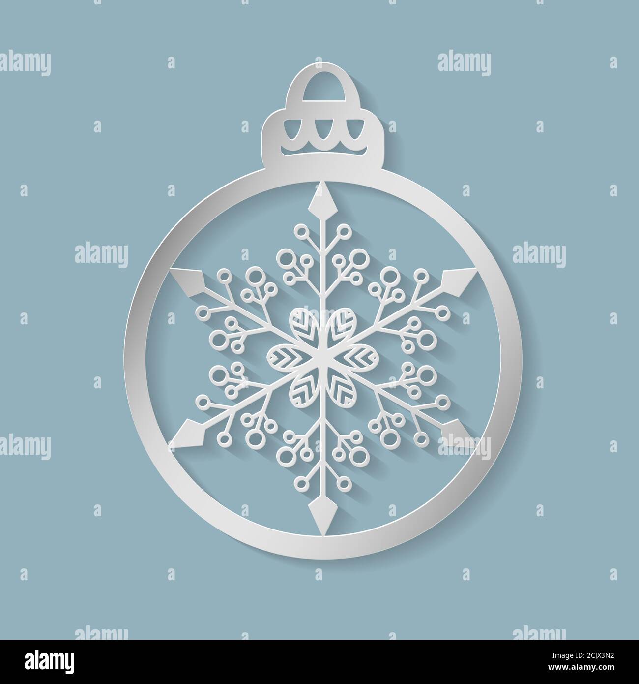 Christmas ball with a snowflake cut out of paper. Template for posters ...