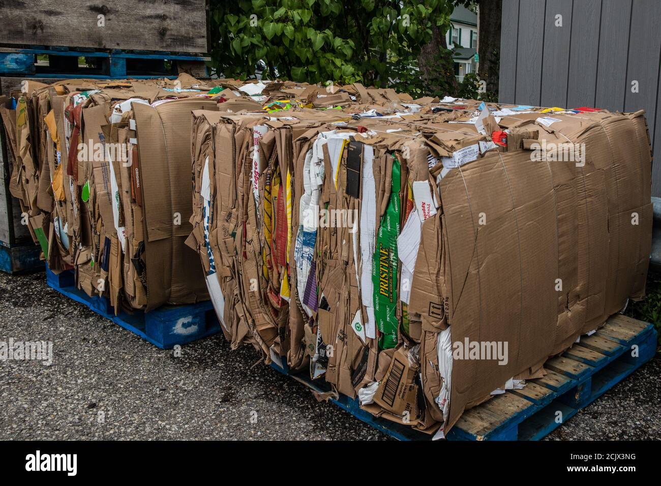 Crushed cardboard boxes, wrapped and ready for recycling Stock Photo ...