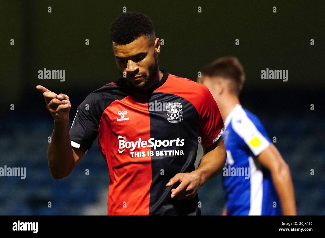 Coventry City's Maxime Biamou celebrates scoring his side's first goal ...