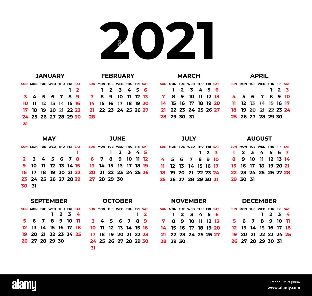 Calendar for 2021 on white background Stock Vector Image & Art - Alamy