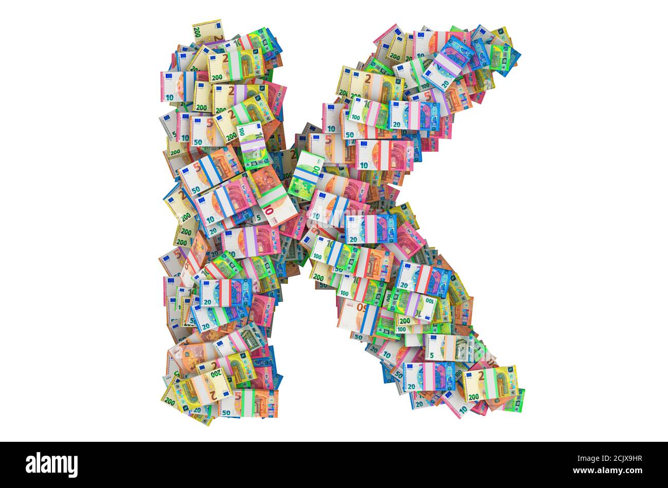 Letter K from euro packs. 3D rendering isolated on white background ...