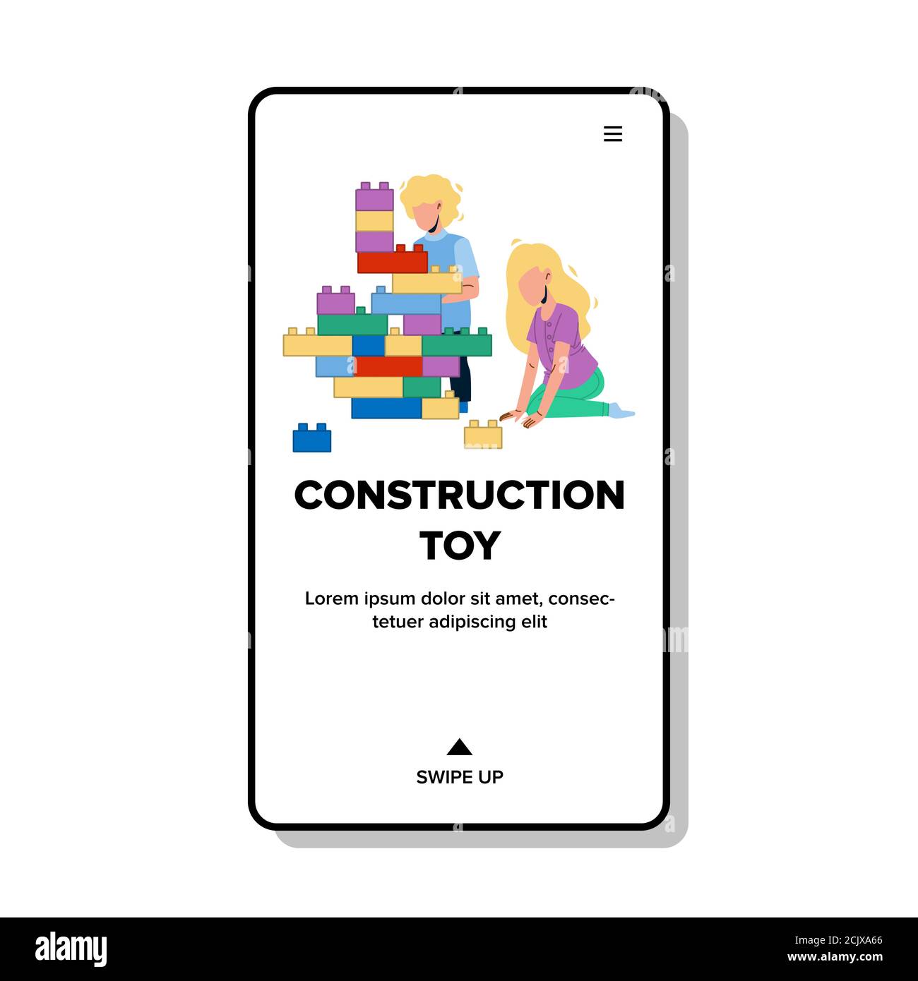 Construction Toy Blocks Playing Children Vector Illustration Stock ...