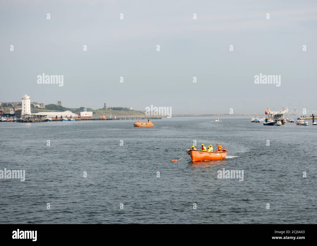 Students undergoing Marine Offshore Safety Training on the river Tyne ...
