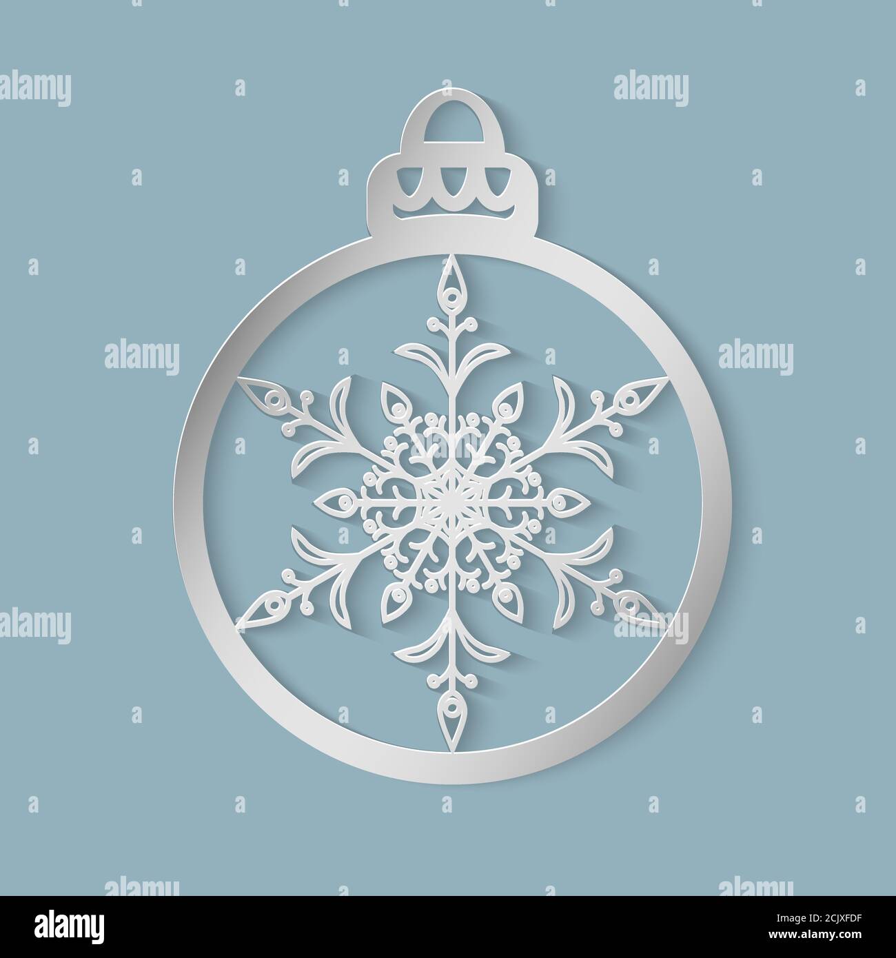 Christmas ball with a snowflake cut out of paper. Template for posters ...