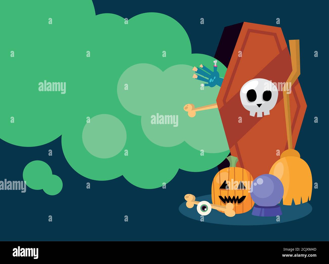 Halloween coffin with pumpkin and sphere design, Holiday and scary ...