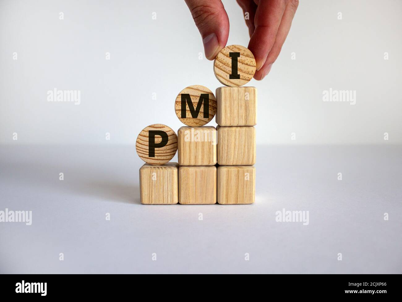 Business concept growth success process. Male hand. Wood blocks and ...