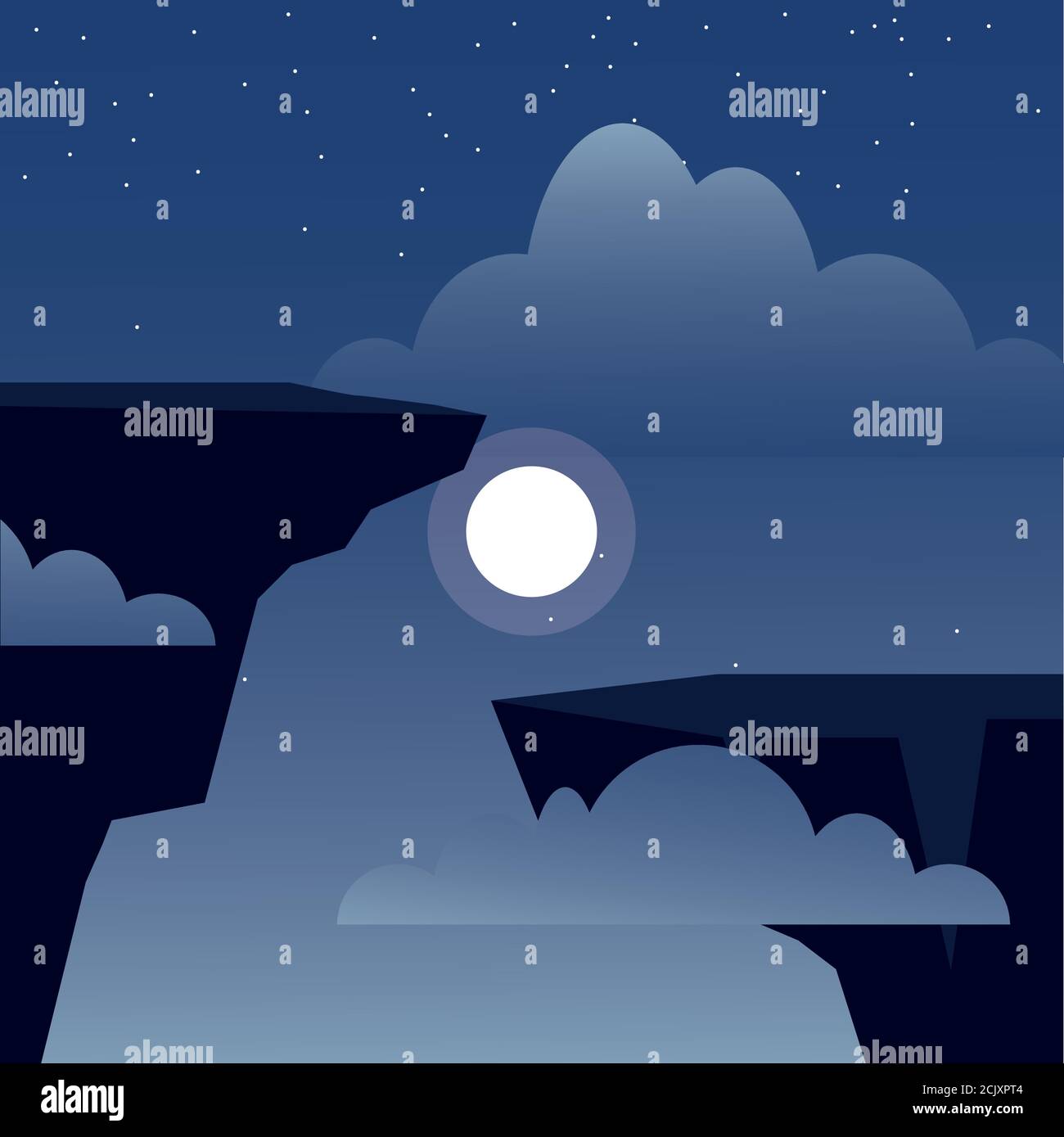 cliffs clouds and night moon design, Landscape nature earth eco ecology ...