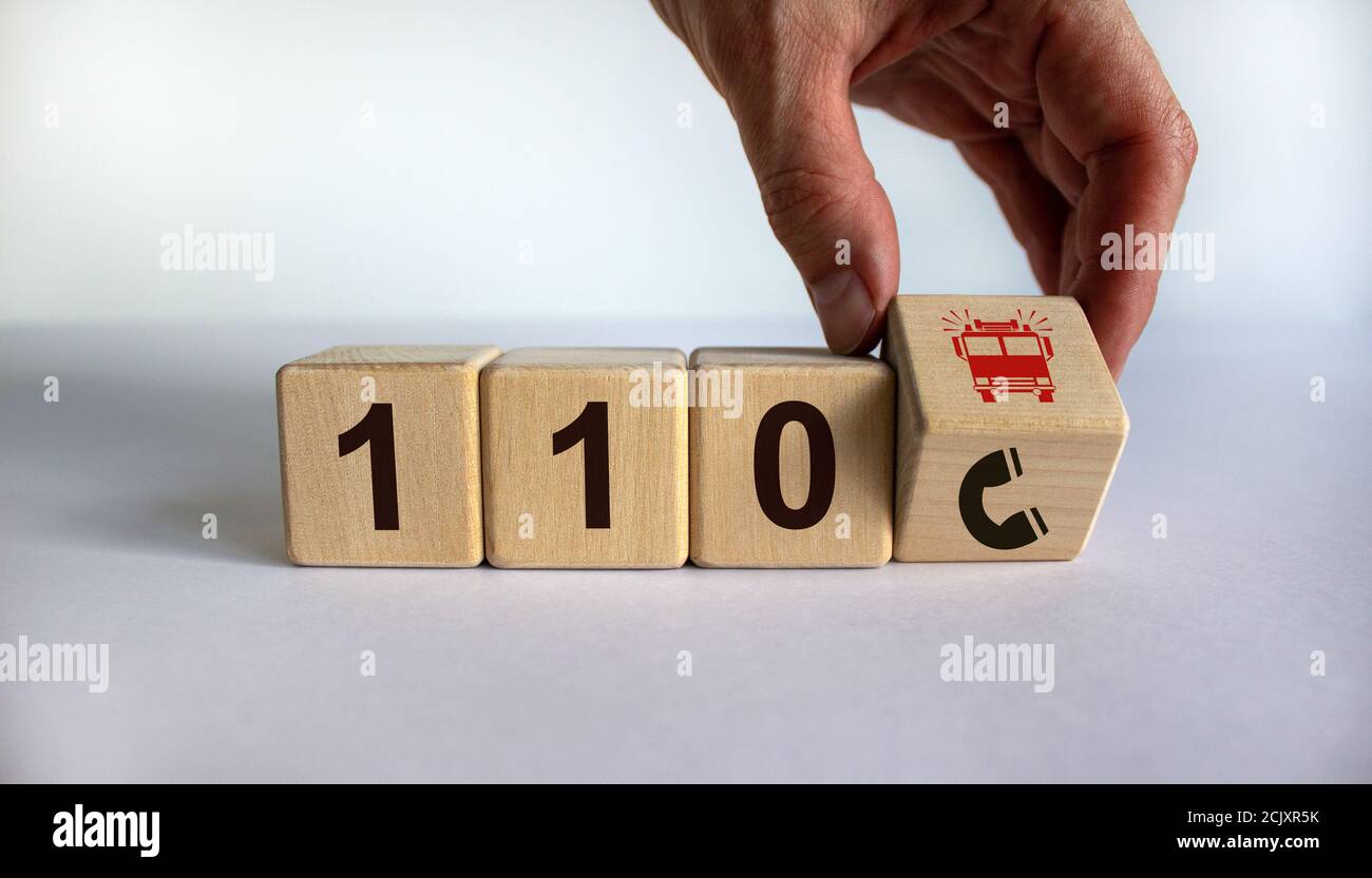 The police emergency number. Male hand. Beautiful white background ...