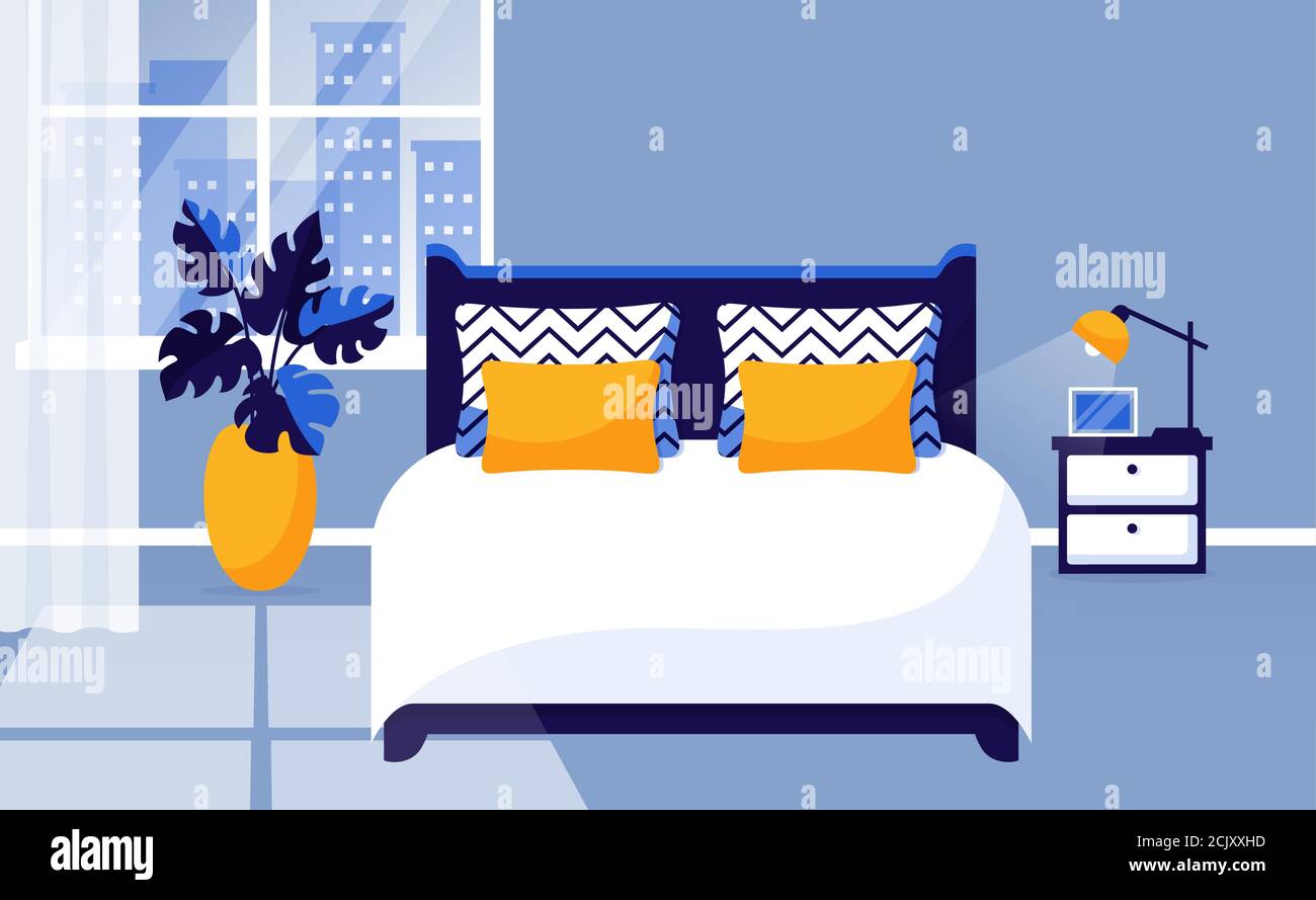 Bedroom interior. Vector web banner with place for text. Modern room ...