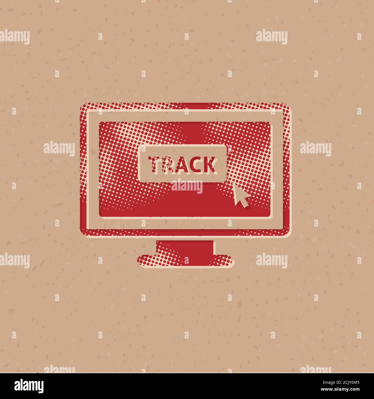 Tracking monitor icon in halftone style. Grunge background vector ...