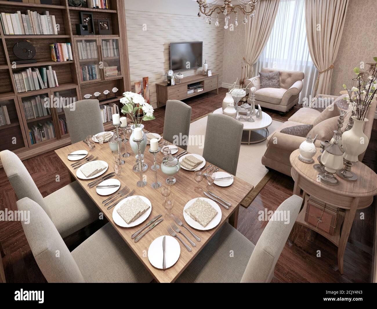 Dining Art Deco. 3d render Stock Photo - Alamy