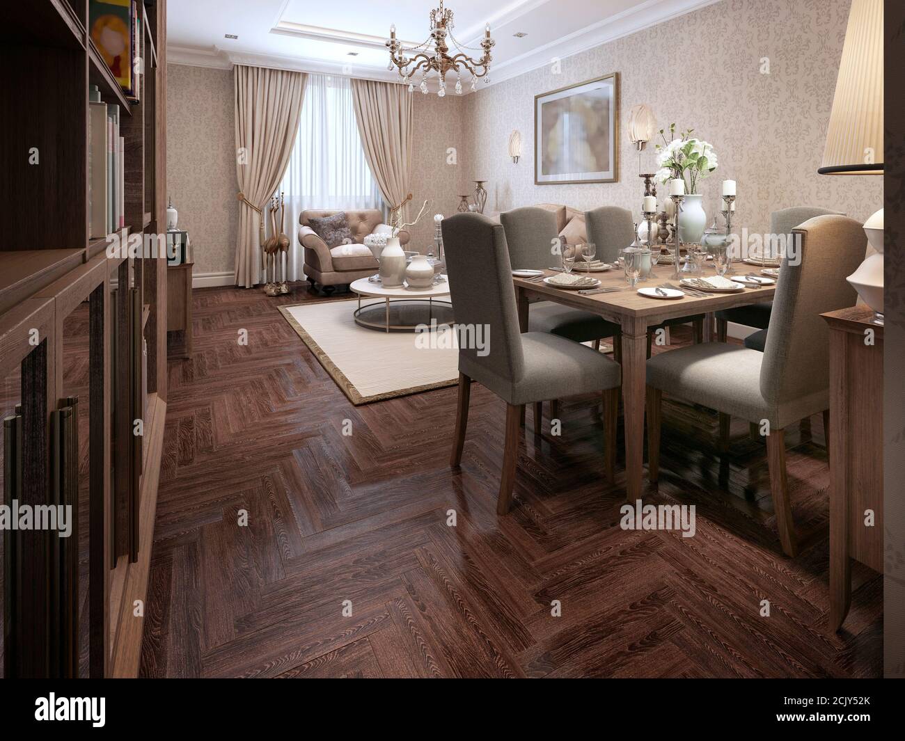 Living room Art Deco. 3d render Stock Photo - Alamy