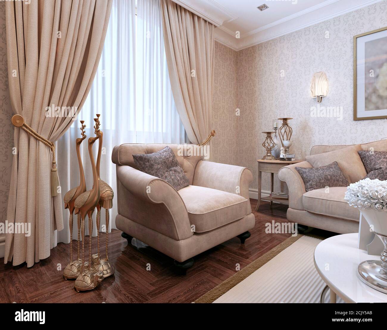 Living room Art Deco. 3d render Stock Photo - Alamy