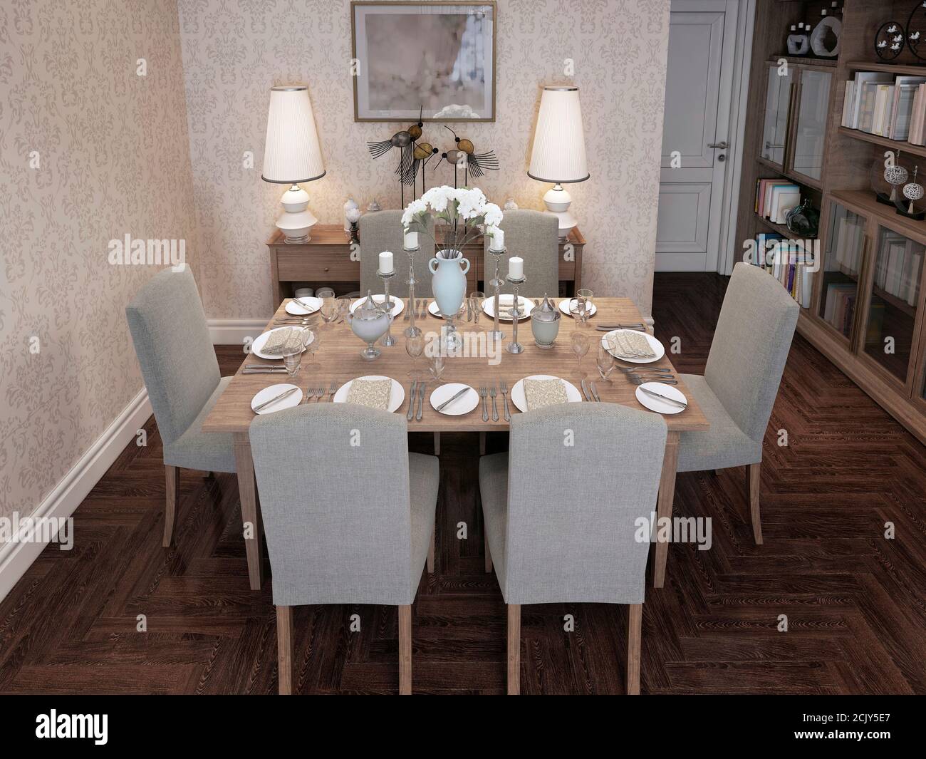 Dining Art Deco. 3d render Stock Photo - Alamy