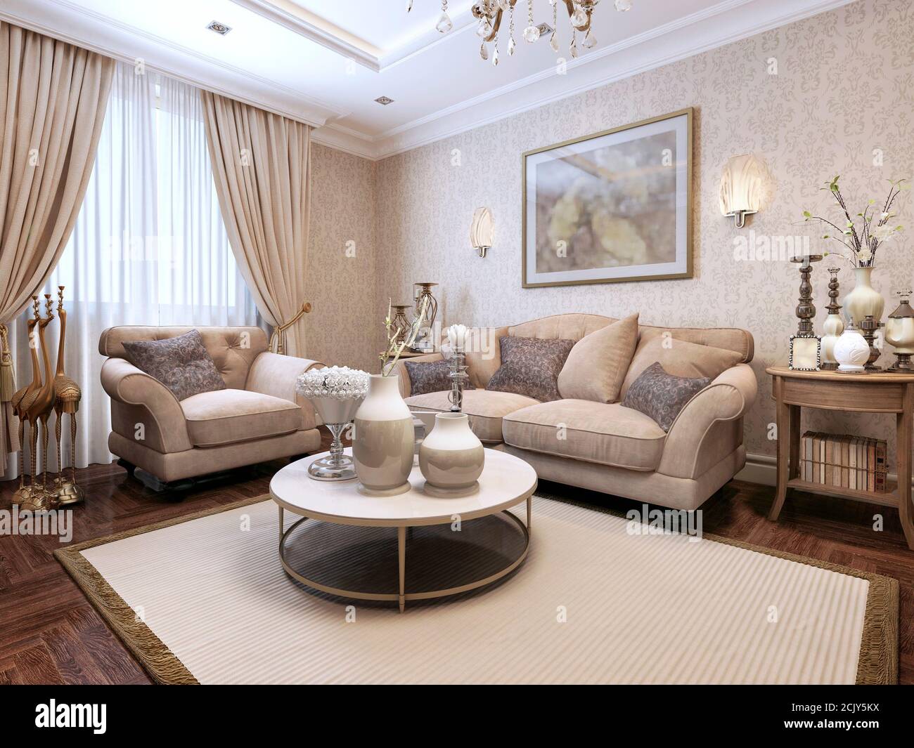 Living room Art Deco. 3d render Stock Photo - Alamy