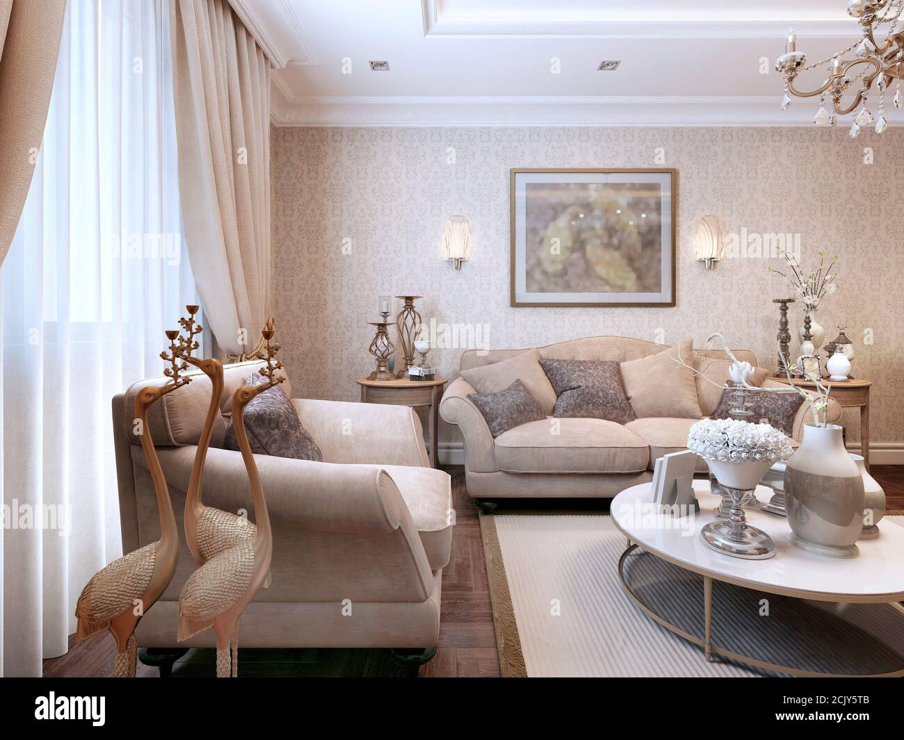 Living room Art Deco. 3d render Stock Photo - Alamy
