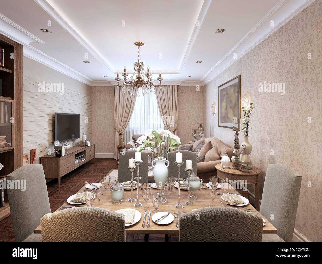 Dining classic style. 3d render Stock Photo - Alamy