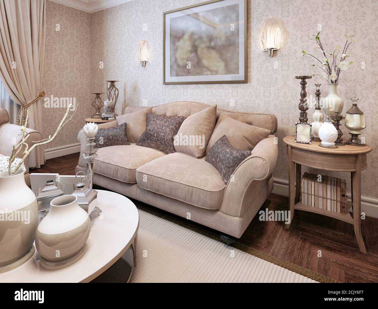 Living room Art Deco. 3d render Stock Photo - Alamy