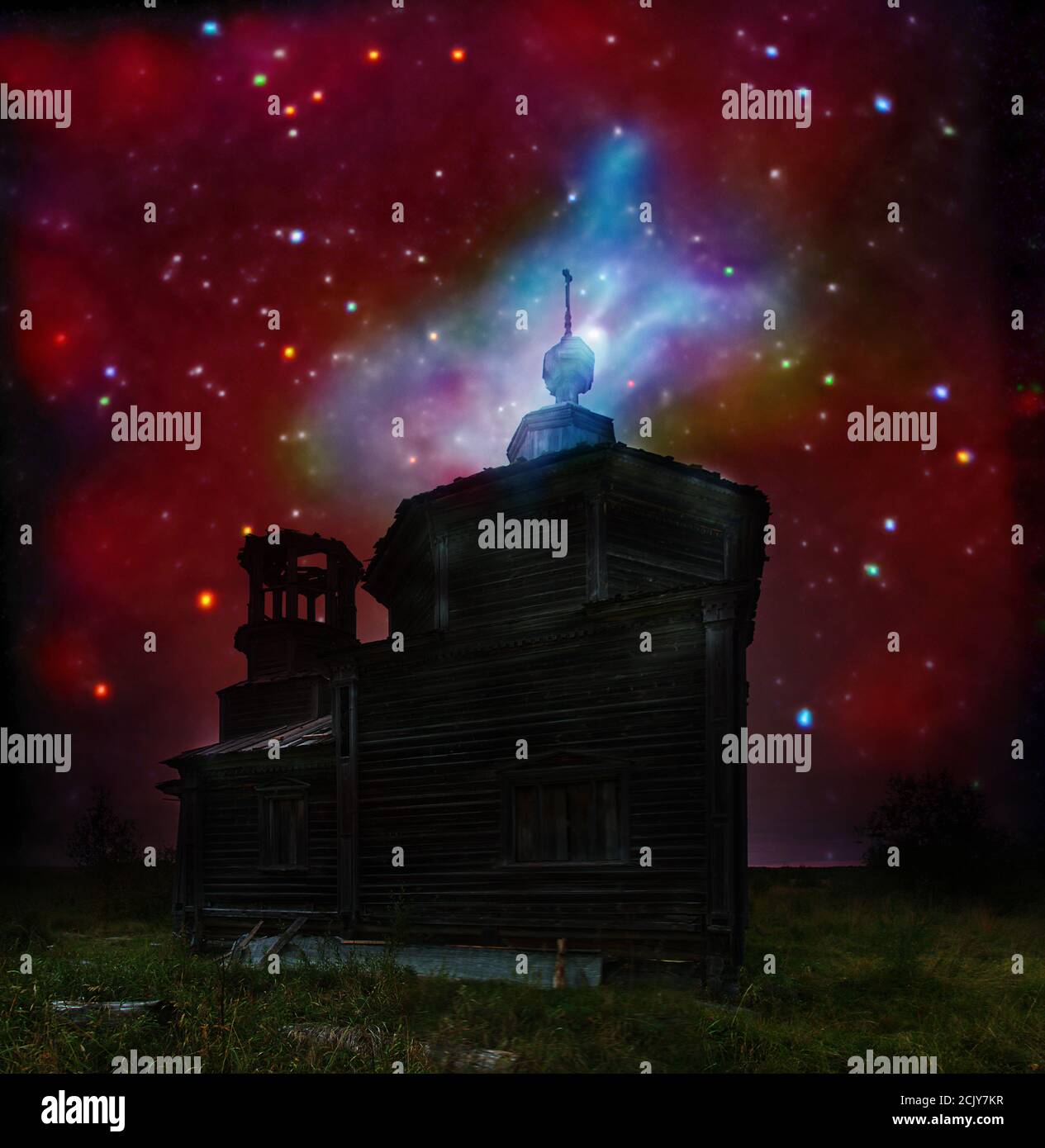 Anomalous phenomena in night sky above temple. Space and religion and ...