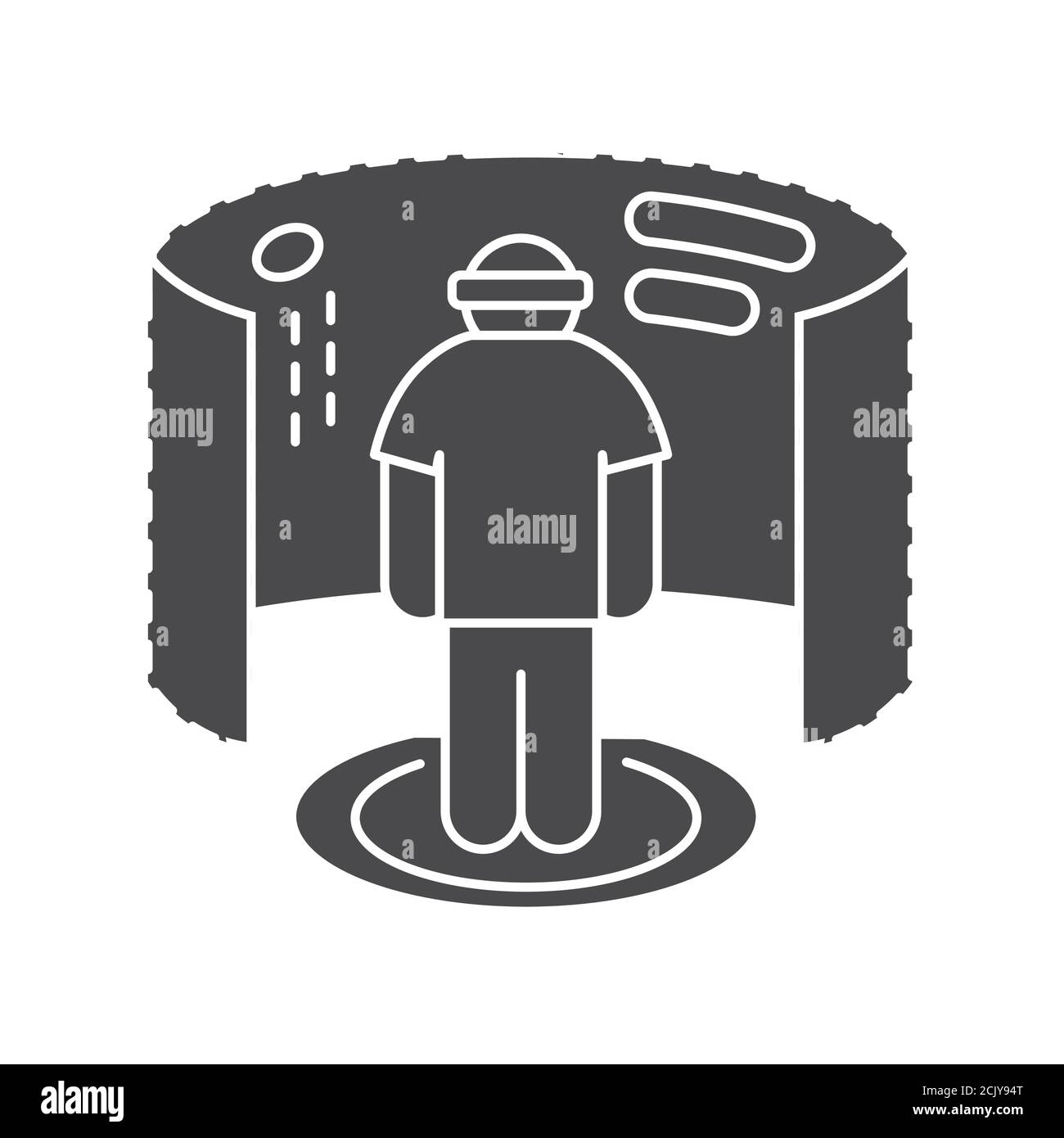 Virtual reality gaming black glyph icon. Man in VR helmet gaming on ...