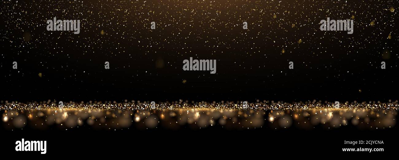 Gold glitter and shiny golden rain on black background. Vector ...
