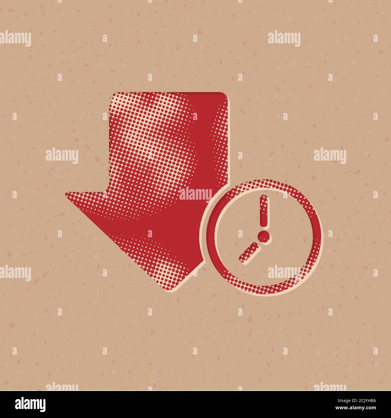 Download arrow with clock icon in halftone style. Grunge background ...