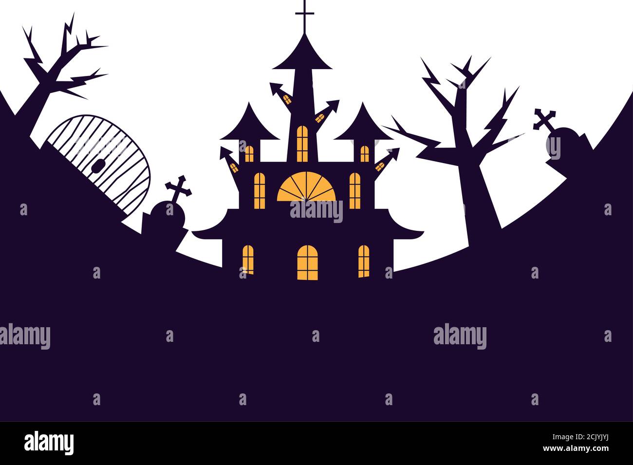 Halloween house grave and gate design, Holiday and scary theme Vector ...