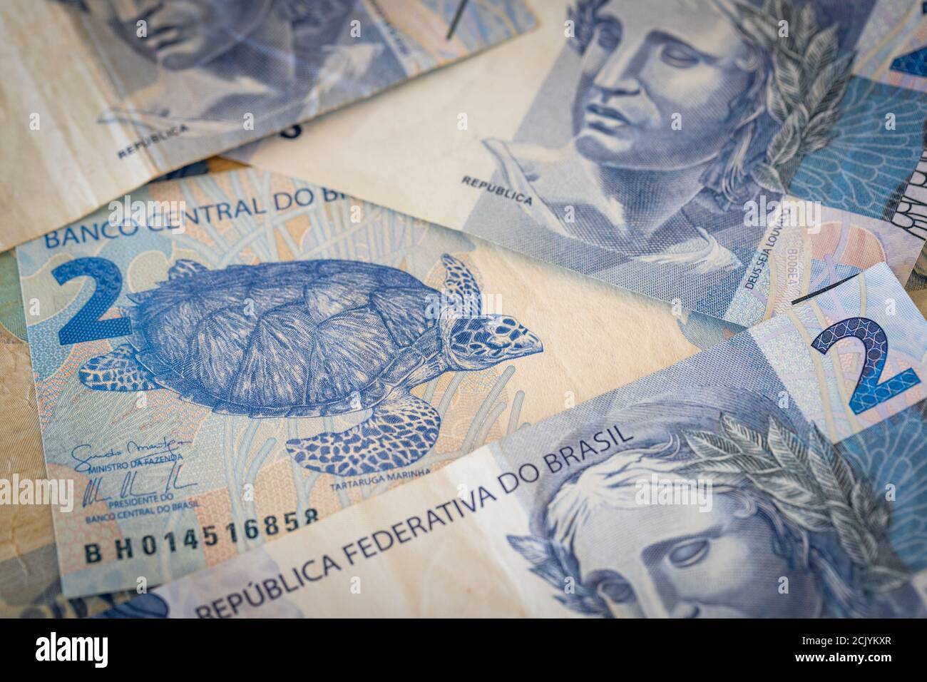 Brazilian money, Two Reais with a turtle Stock Photo - Alamy