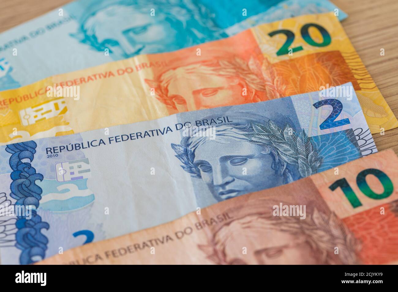 Brazilian money, Reais, Banknotes of various denominations Stock Photo ...