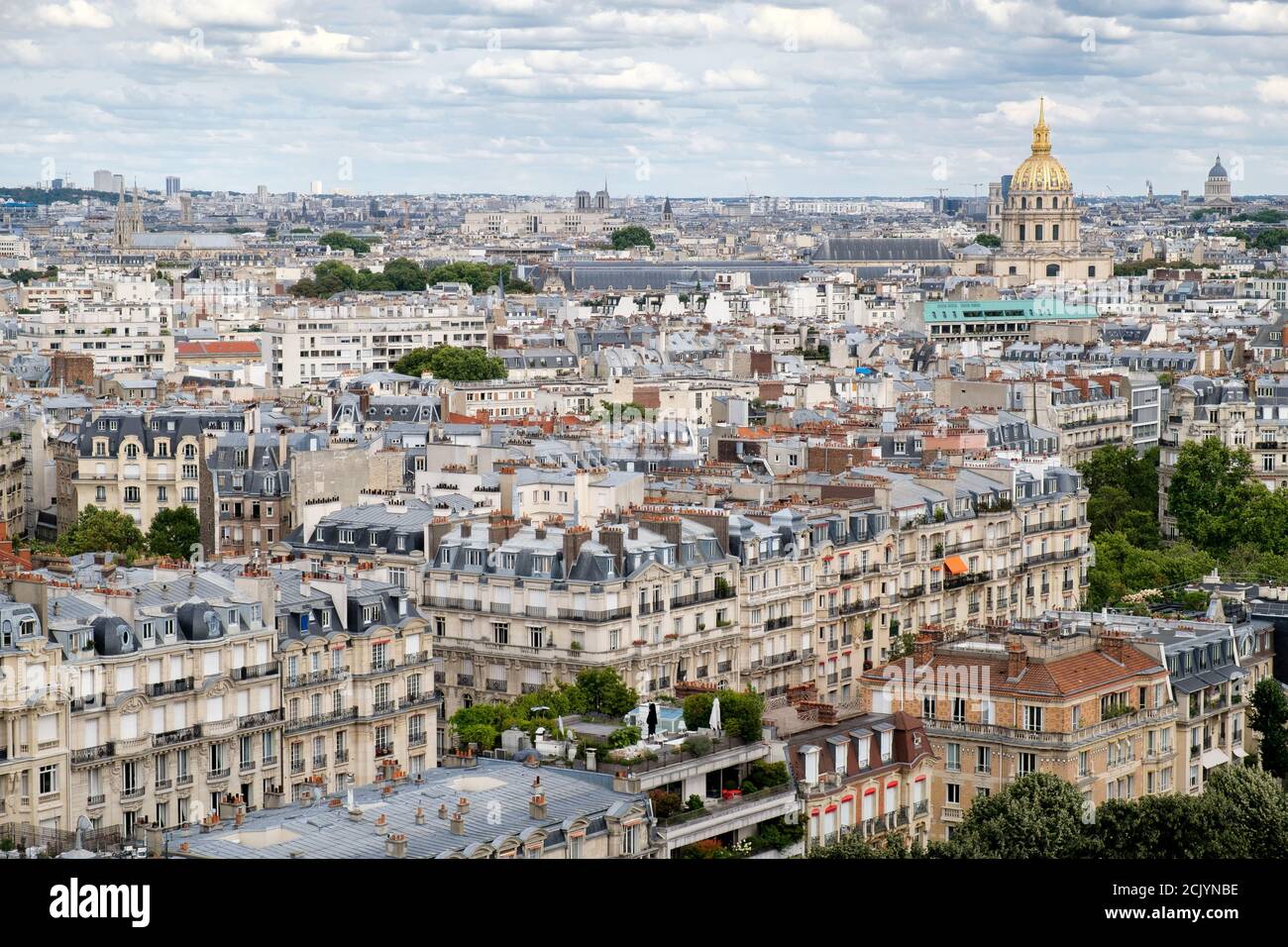Aerial view of central Paris including Les Invalides and typical ...