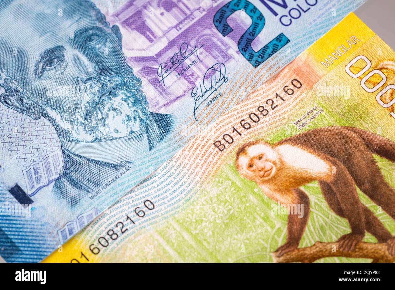 Currency from Costa Rica, Banknote Two and Five Colones Stock Photo - Alamy