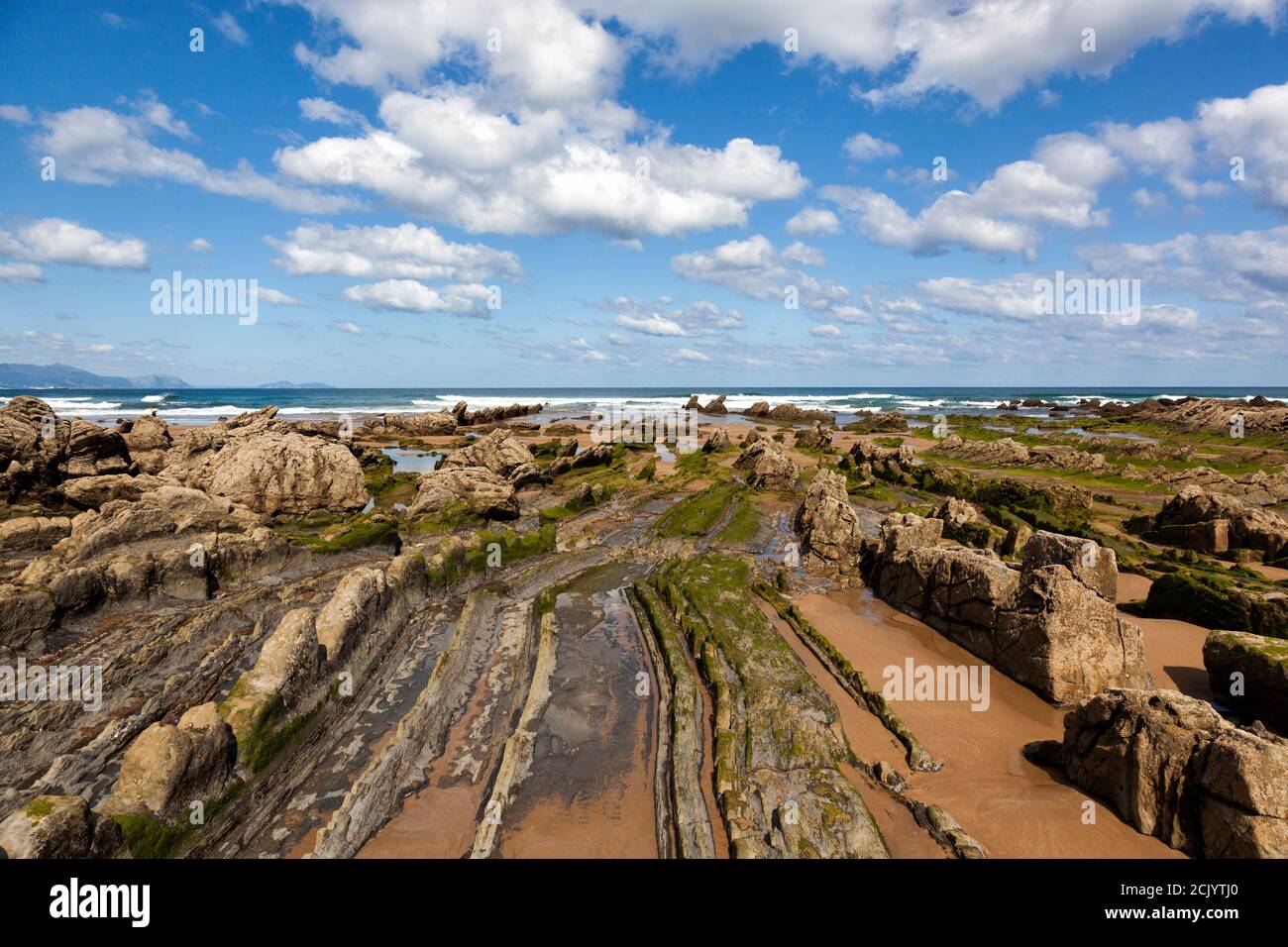 Flysch rock formation at the Barrika beach in Biscay, Spain Stock Photo ...
