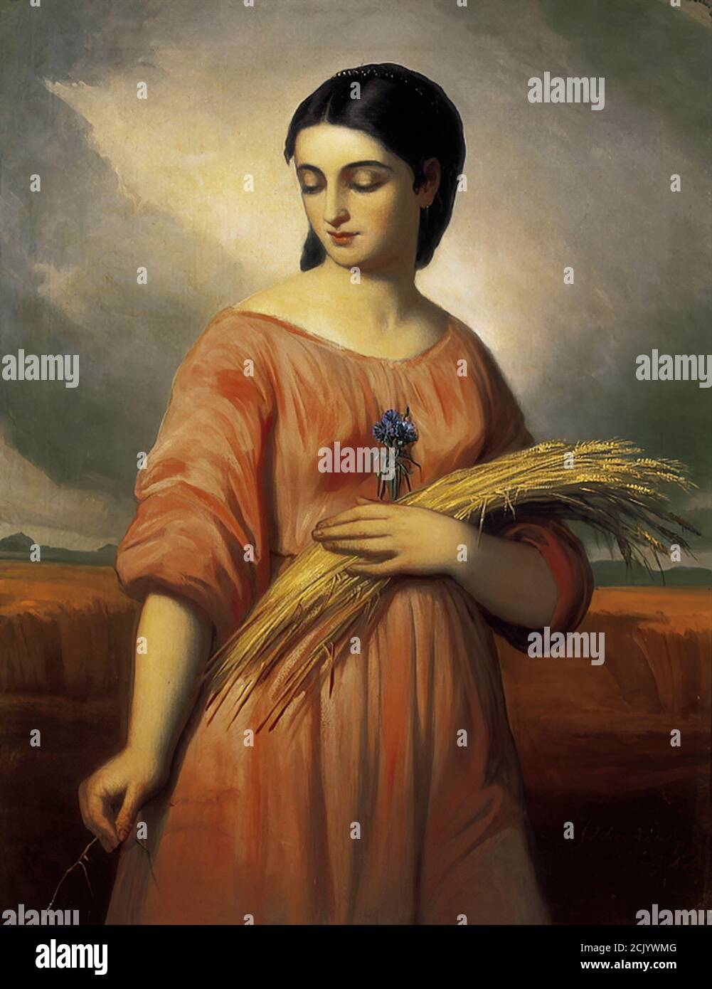 Jakobey Károly - Young Girl with Wheat-Ear - Hungarian School - 19th ...