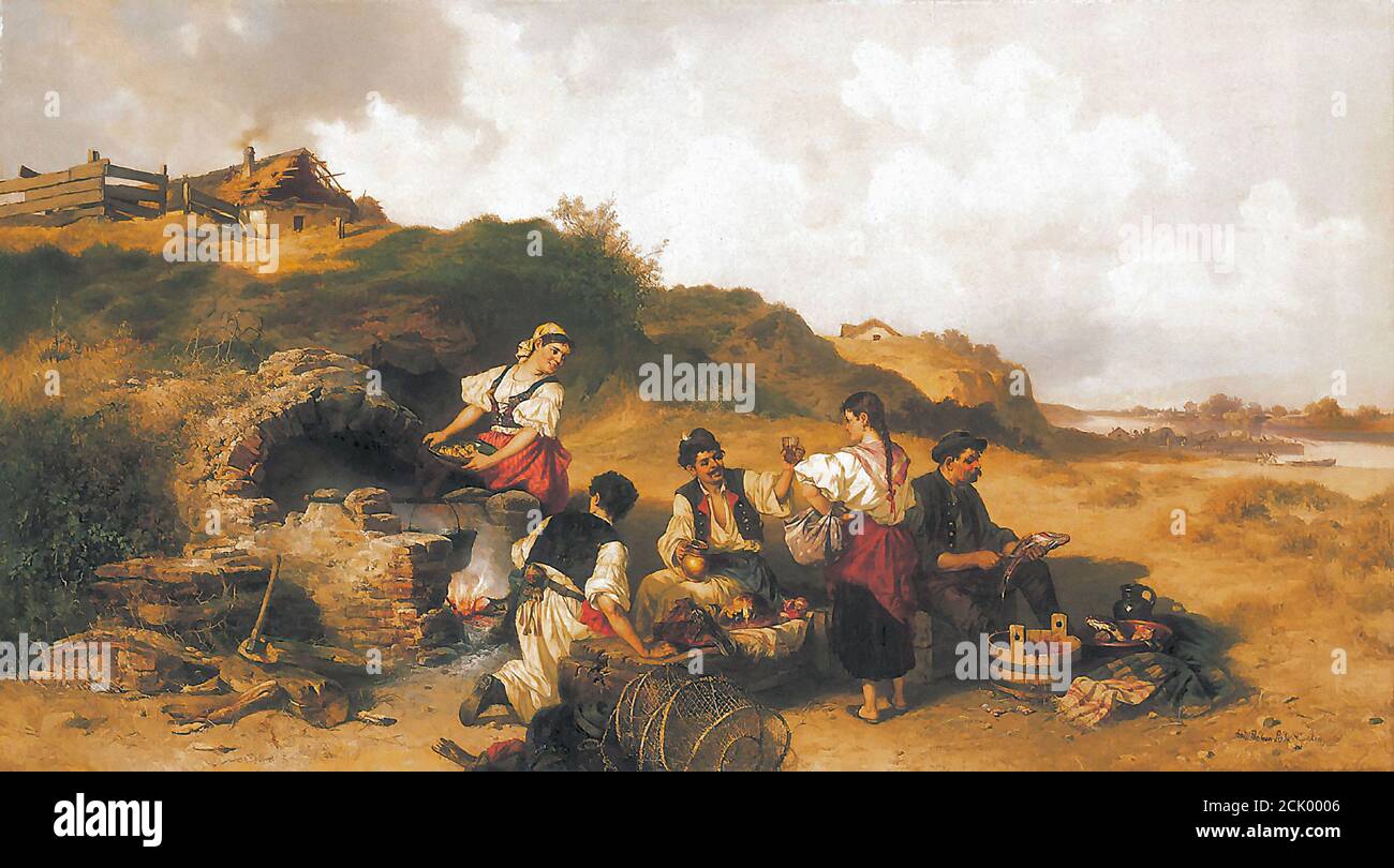 Böhm PáL - Dinner-Making - Hungarian School - 19th Century Stock Photo ...