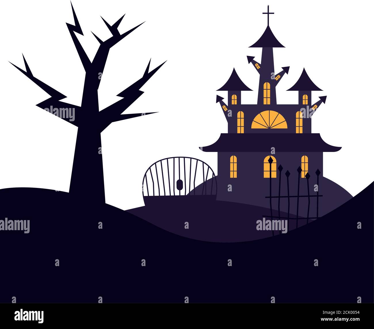Halloween house gate and tree design, Holiday and scary theme Vector ...