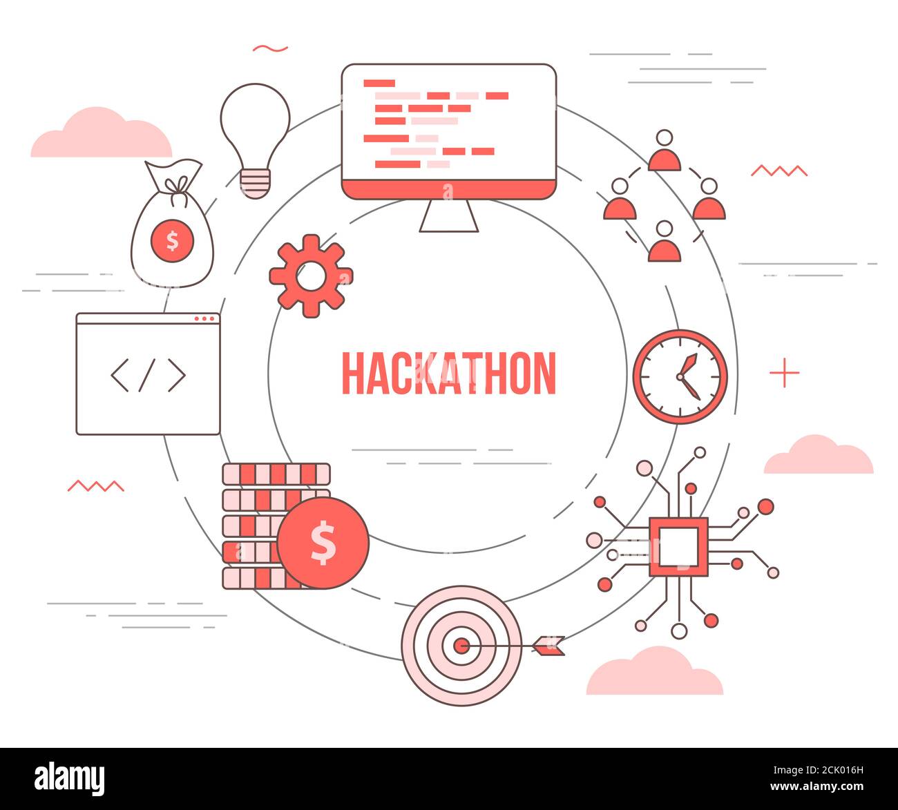 hackathon technology concept with icon set template banner with modern orange color style Stock ...