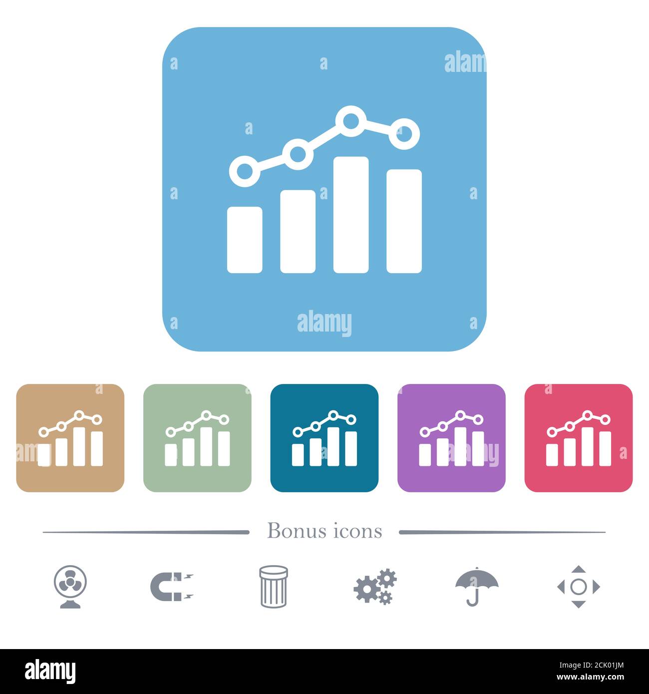 Bar graph with circles and lines white flat icons on color rounded ...