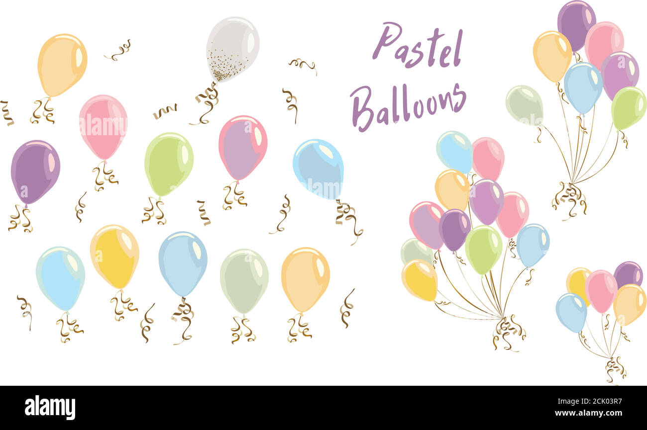 Colorful pastel color balloons isolated on white, celebrate party ...