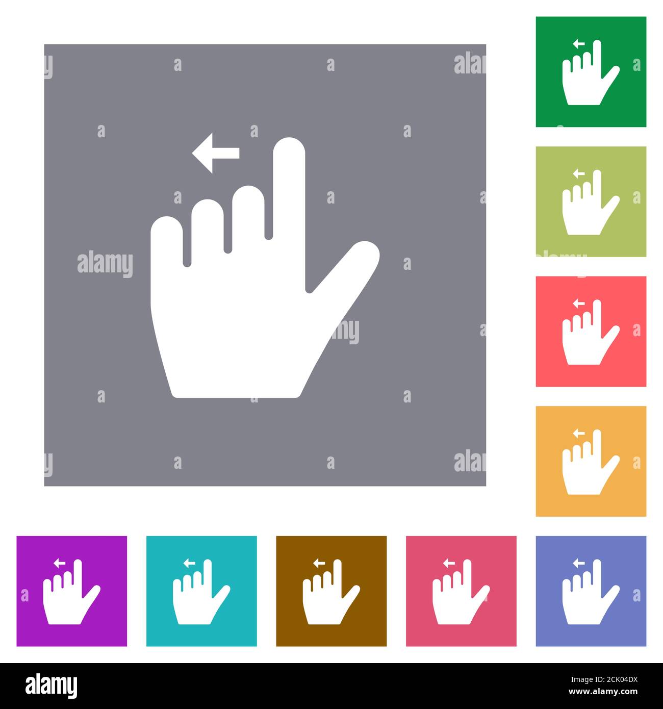 Left handed move left gesture flat icons on simple color square ...
