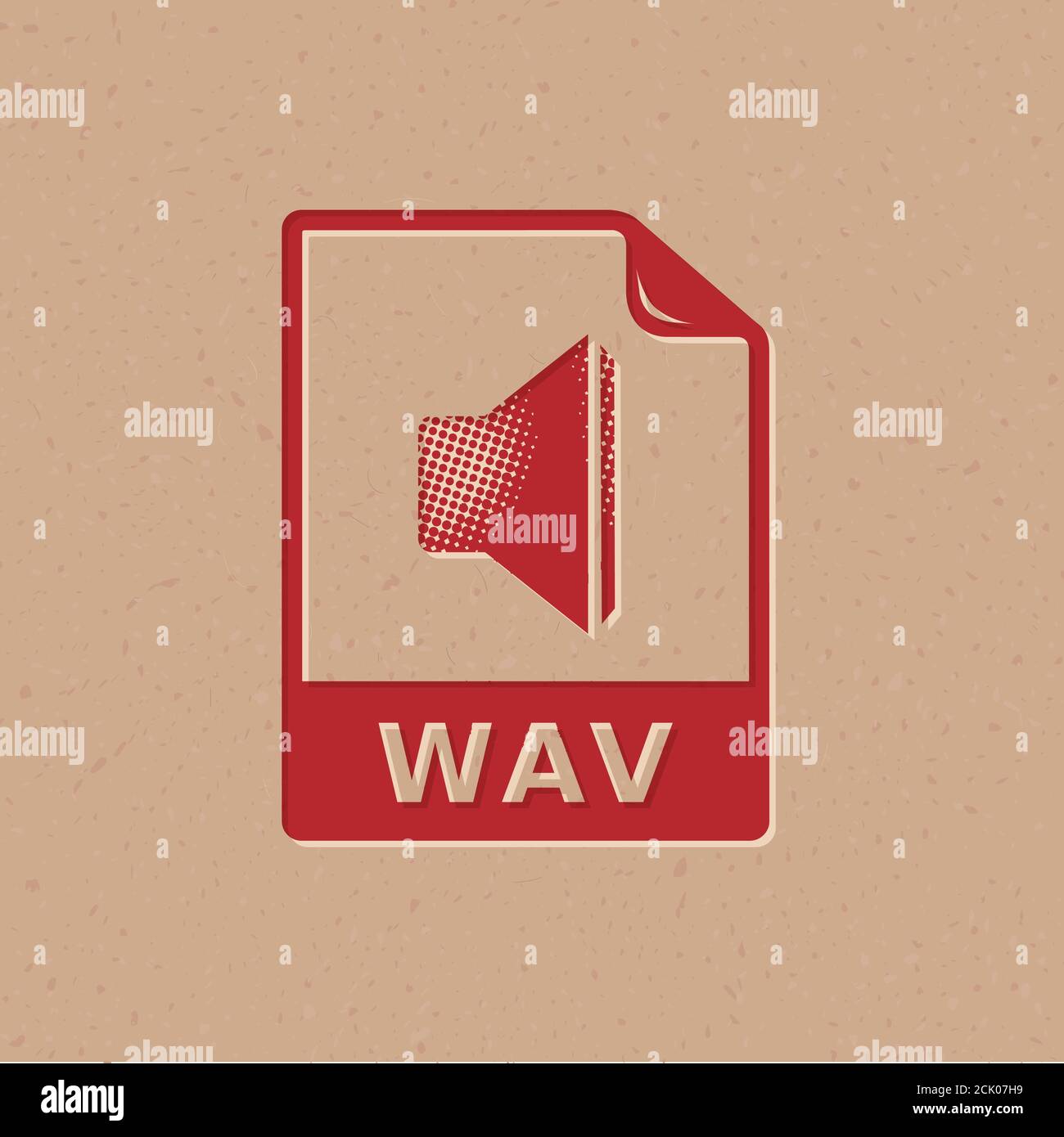 Audio file format icon in halftone style. Grunge background vector ...