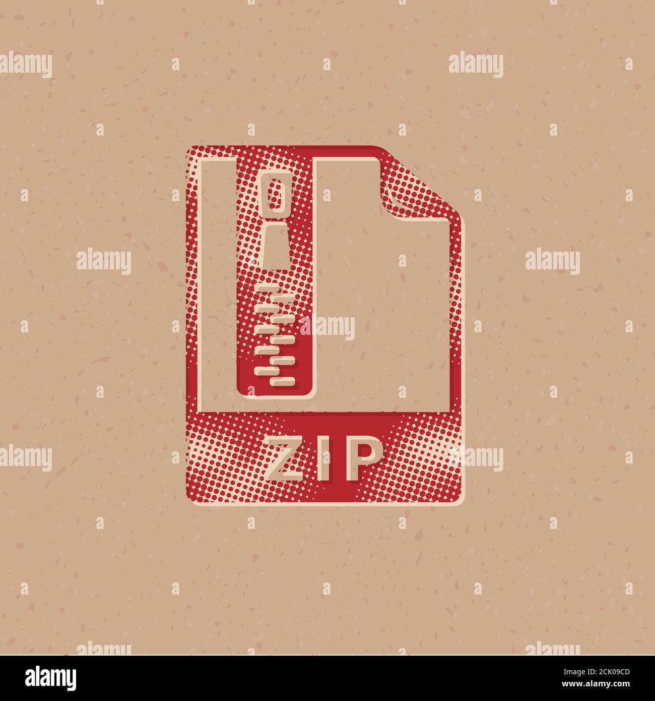 Compressed file format icon in halftone style. Grunge background vector ...