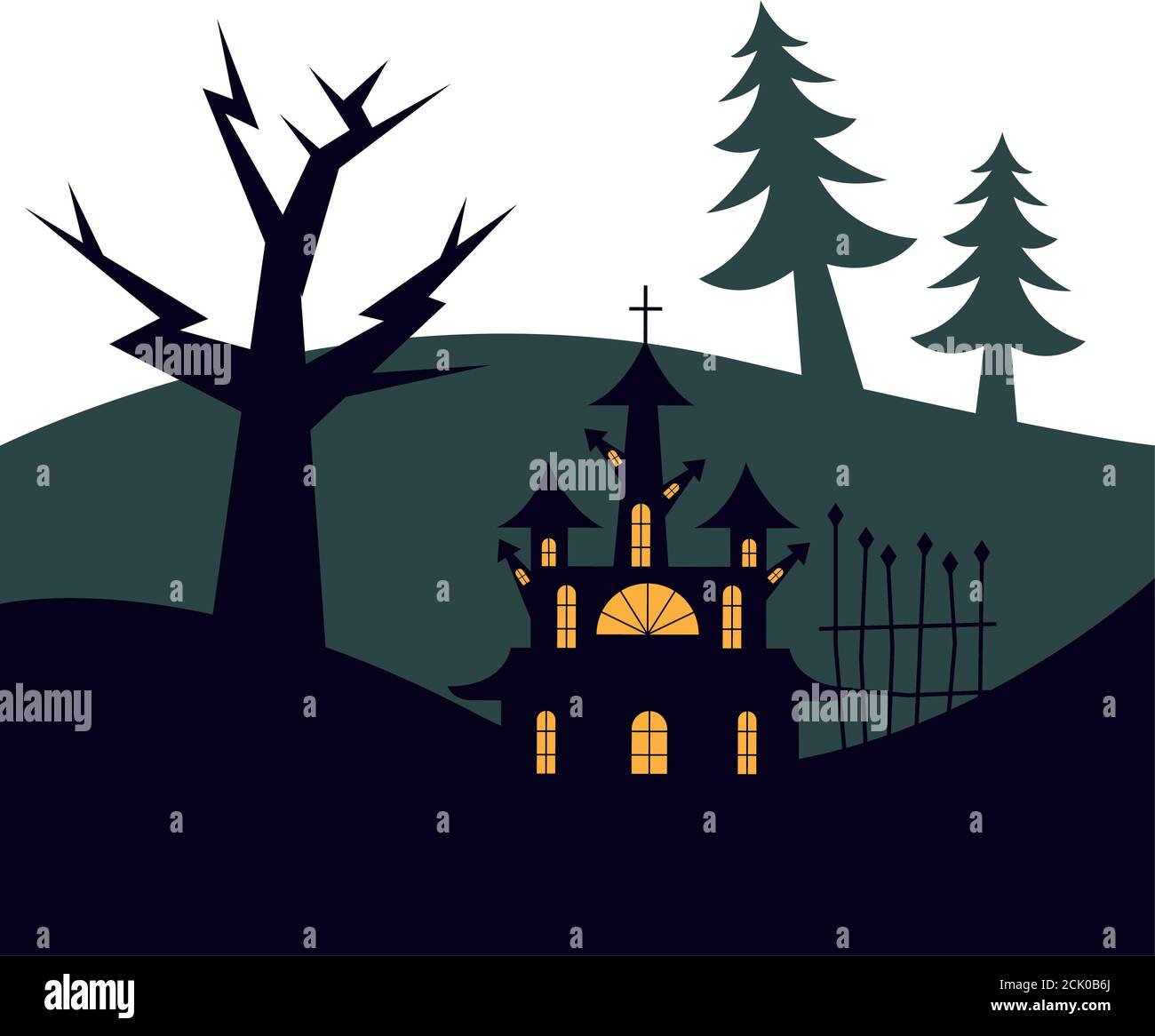 Halloween house gate and tree design, Holiday and scary theme Vector ...
