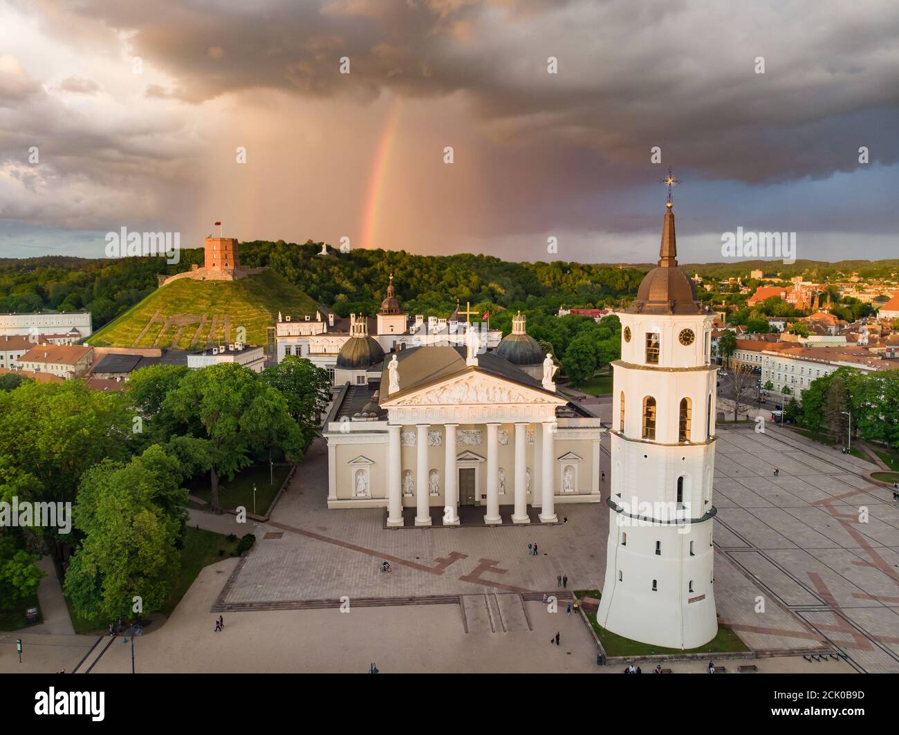 Aerial view of The Cathedral Square, main square of Vilnius Old Town, a ...