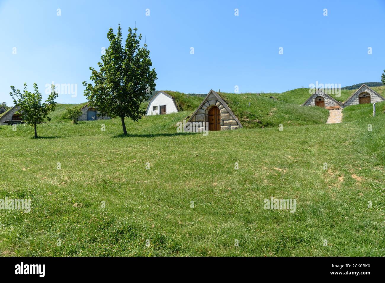 The Koporosi stone dusty cellars in Hercegkut, Northern Hungary Stock ...