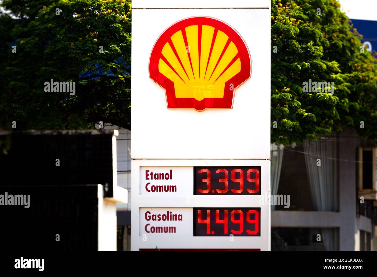 The Royal Dutch Shell logo seen at a gas station in Dourados, Mato ...