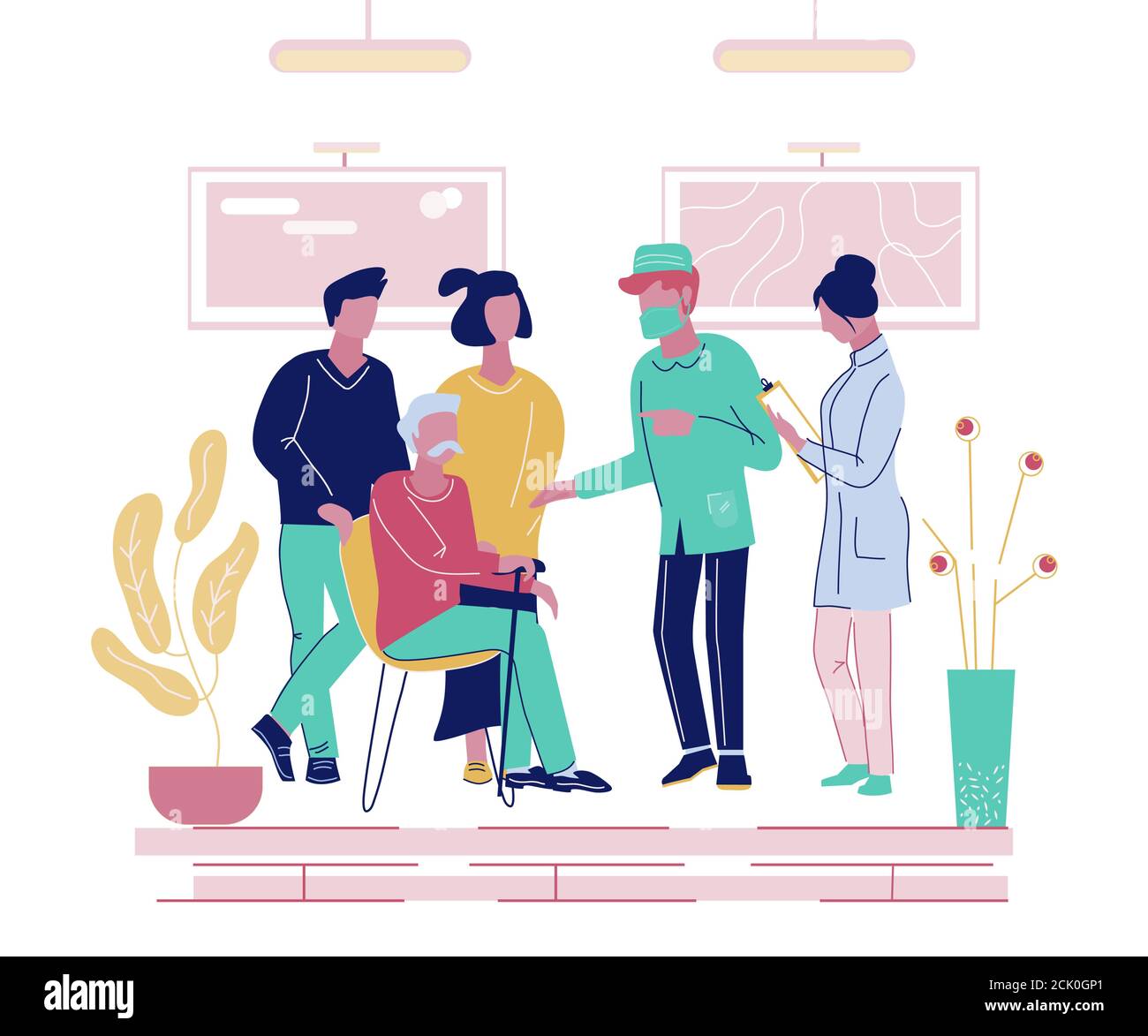 Elderly man visiting doctor in health care clinic or hospital vector ...