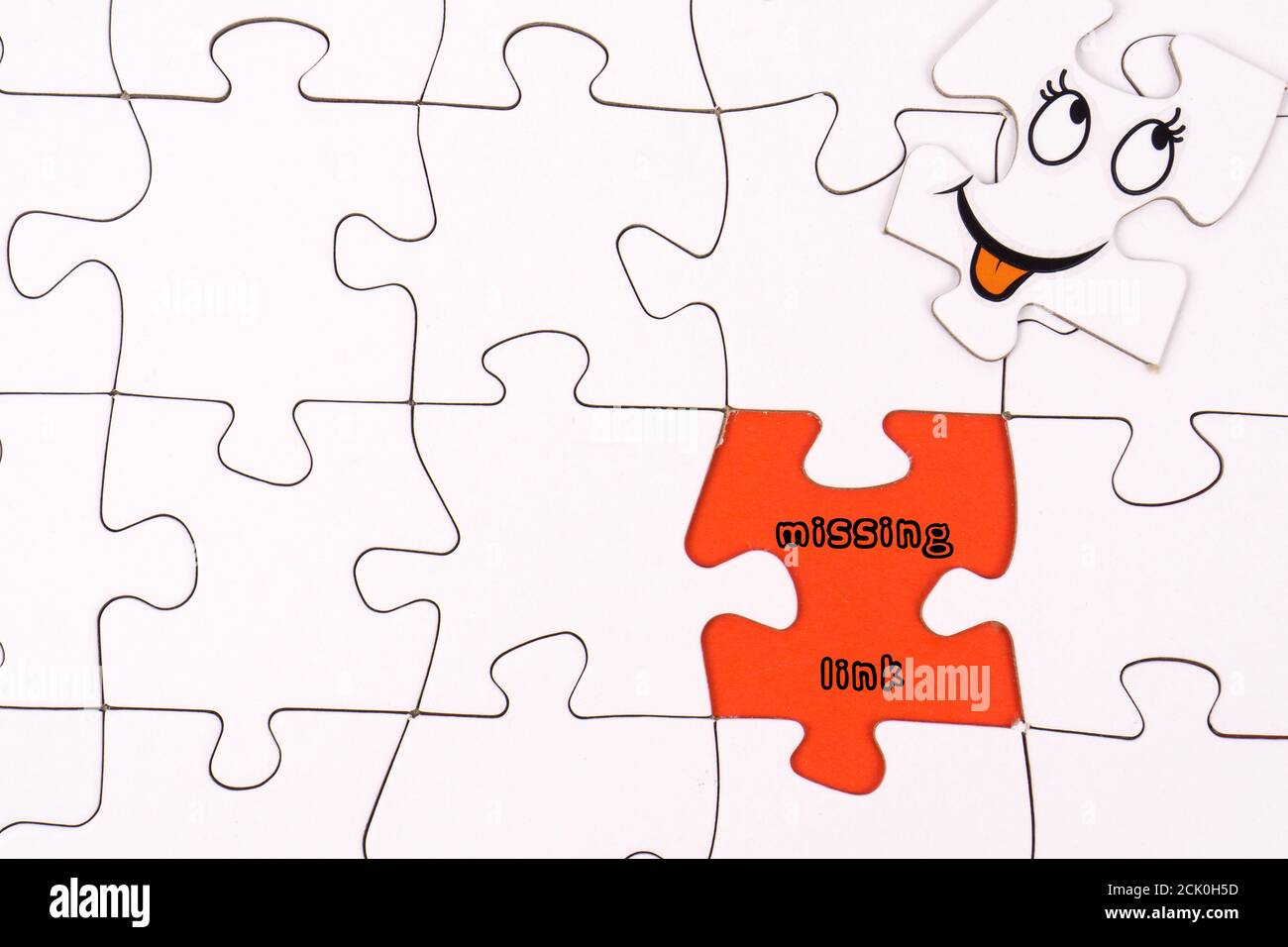Illustration of a puzzle piece with a funny face and the text missing ...