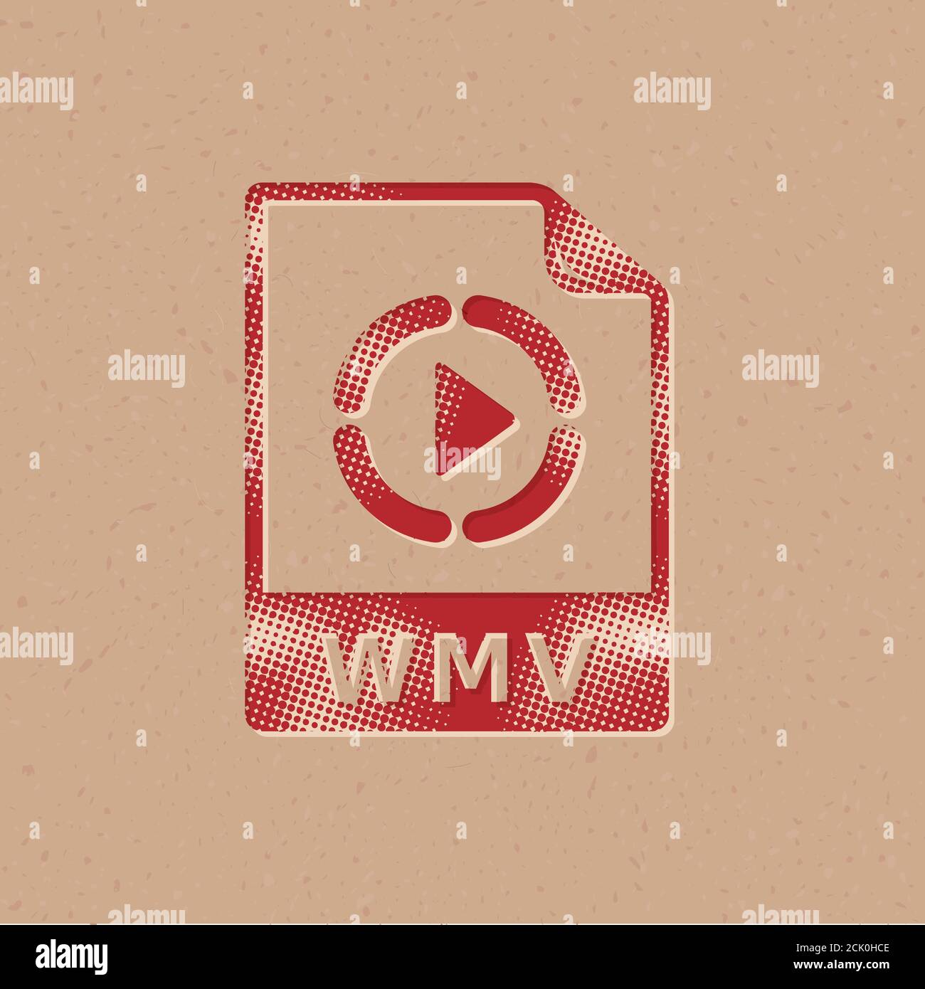 Video file format icon in halftone style. Grunge background vector ...