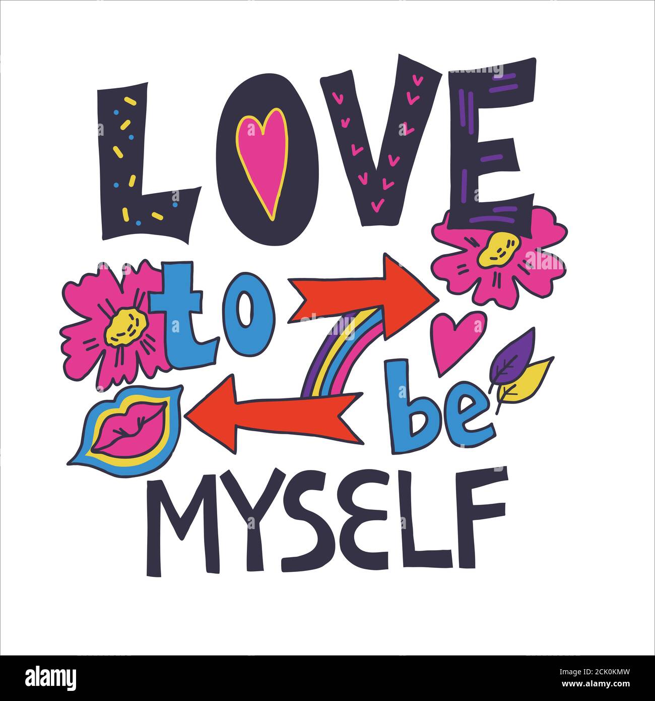 Love to be myself - hand drawn lettering poster, inspirational ...